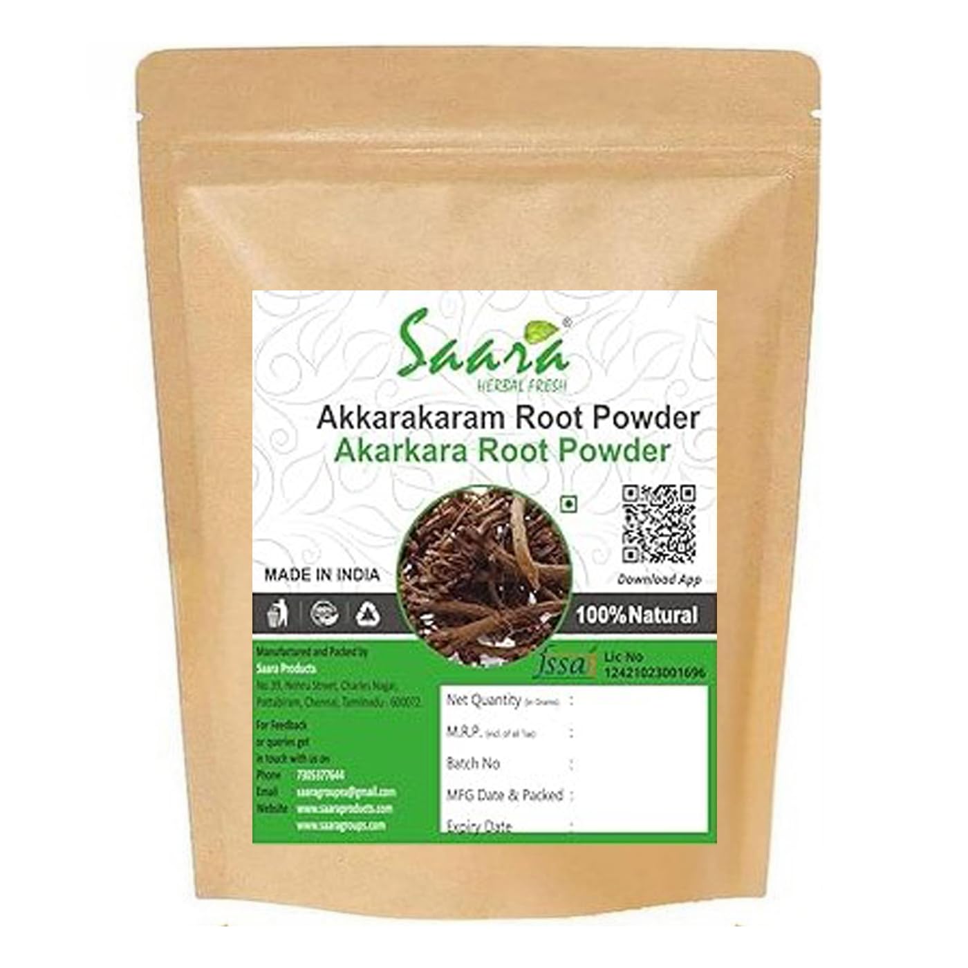 Buy Saara HERBAL FRESH Akarkara Root Powder, 100g, Anacyclus Pyrethrum ...