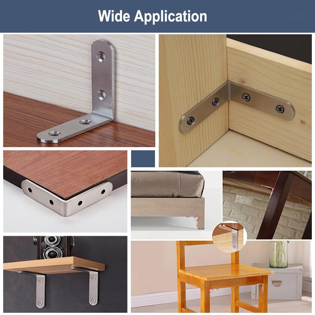 Snapklik.com : 6 Pcs L Bracket Corner Brace Stainless Steel 65x65mm 90 ...