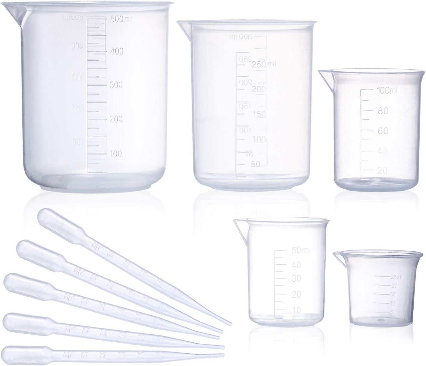 Plastic Beaker Set, 5 Sizes Low Form Measuring Graduated Griffin ...