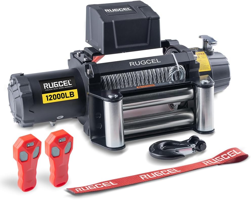 RUGCEL WINCH 12000lb Waterproof Electric Steel Rope Powerful Fast 12v ...