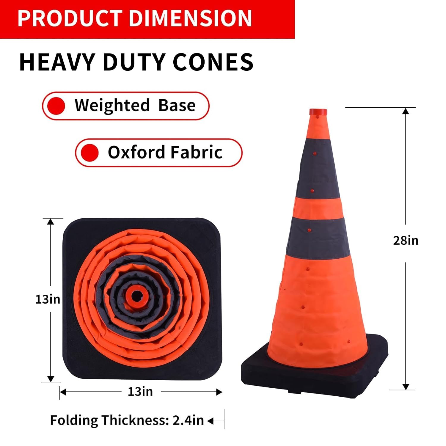 Snapklik.com : BESEA 28” In Collapsible Traffic Cones Orange Safety ...