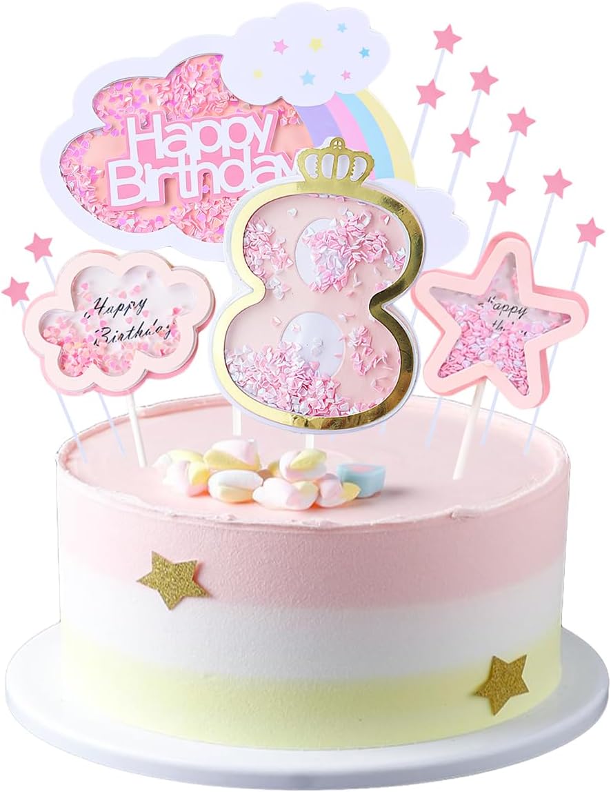 Amazon.com: Kawailay Girl 8th Birthday Cake Decoration Set 8th Birthday ...