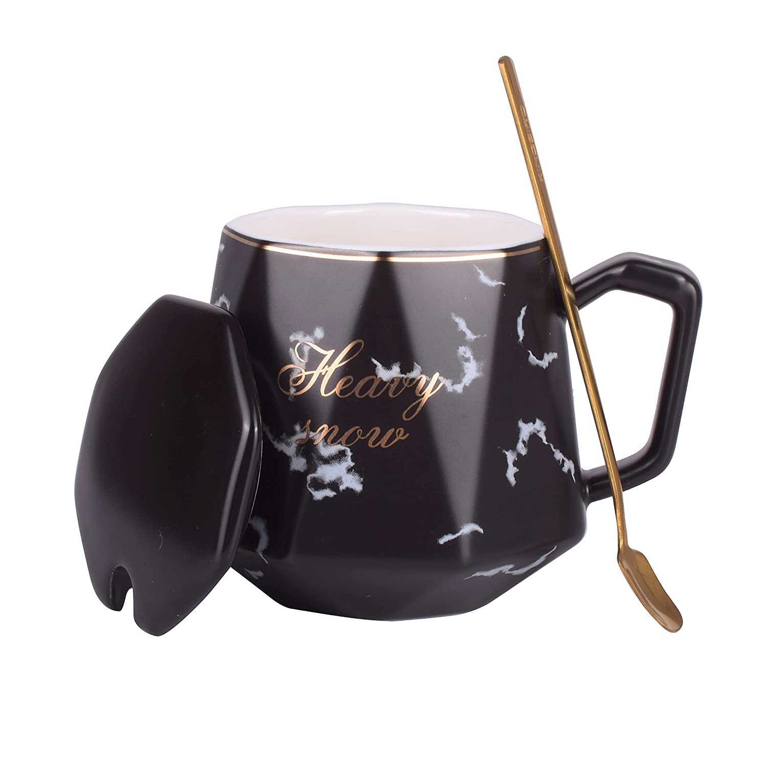 Buy Crecklo Coffee Mug with Lid and Spoon, Ceramic Diamond Shape Coffee ...