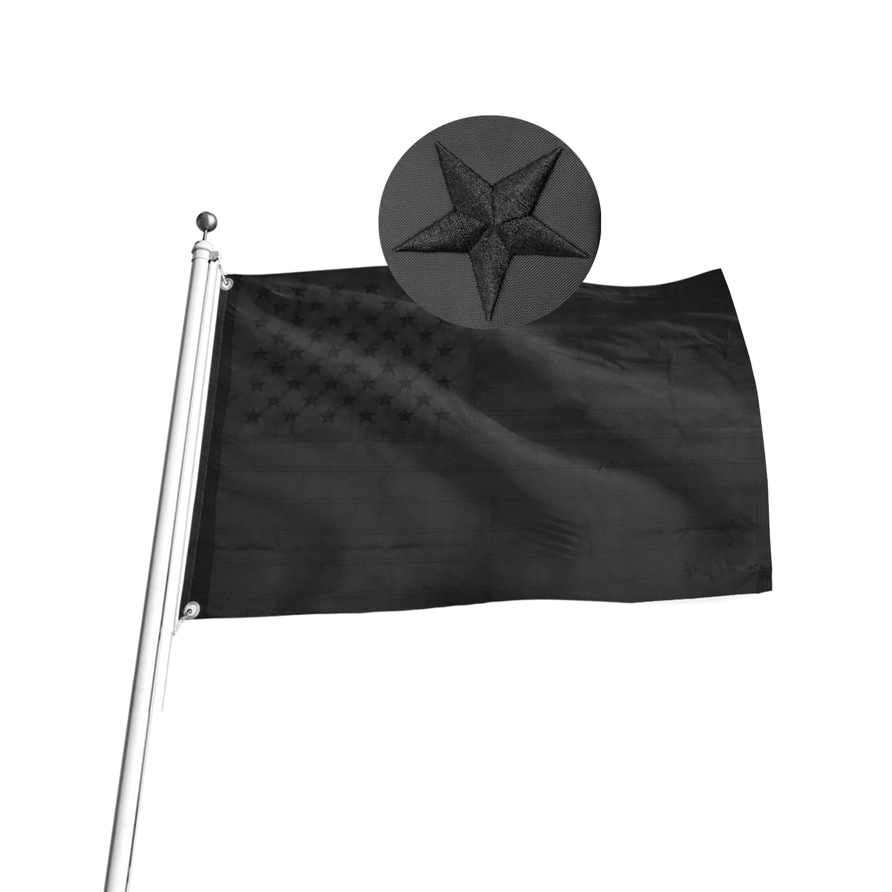 PKKJ All Black American Flag 5x8 FT Embroidered Stars Sewn Stripes ...