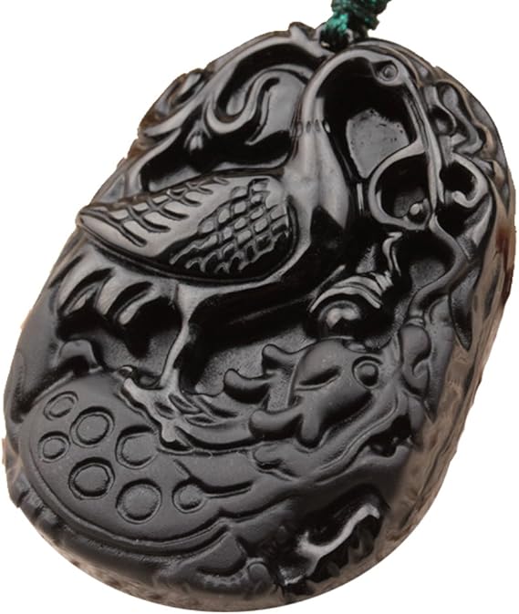 Chinese Crane Obsidian Black Reflief Carved Chinese Pendant | Amazon.com