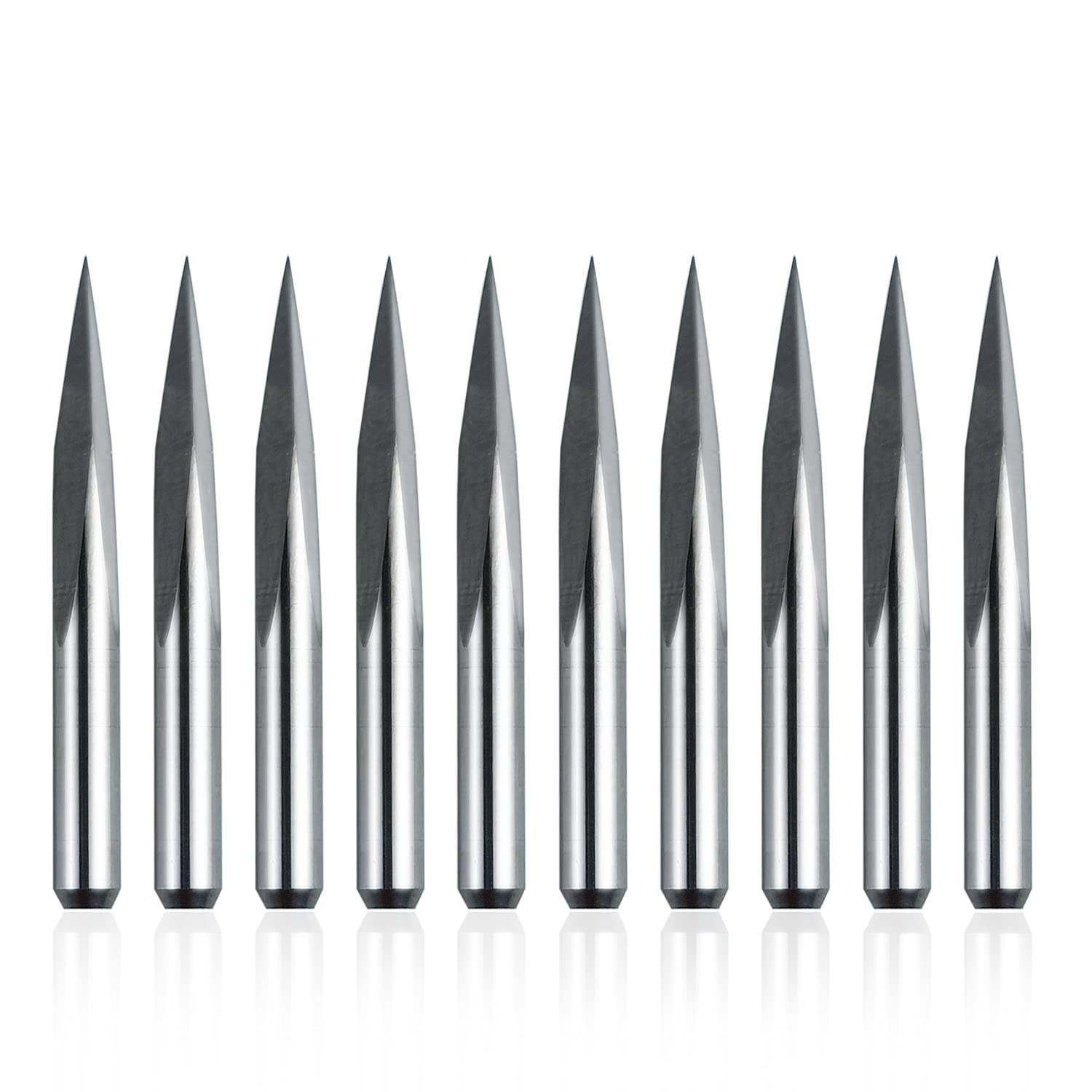 10pcs CNC Router V Bits 20 Degrees 0.1mm Tip, 1/8" Shank 3 Edge Pyramid ...