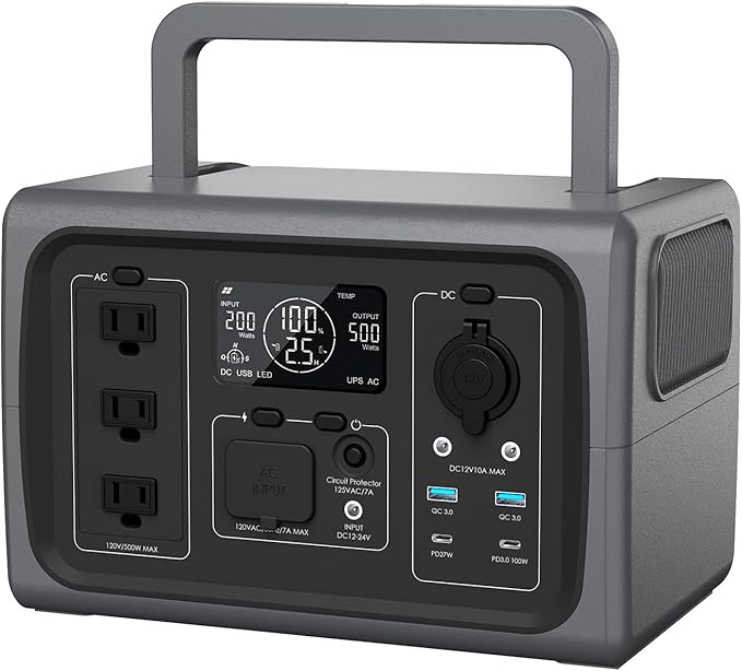 Amazon.com: 512Wh Power Station 500W(Peak 1000W), LiFePO4 Portable ...
