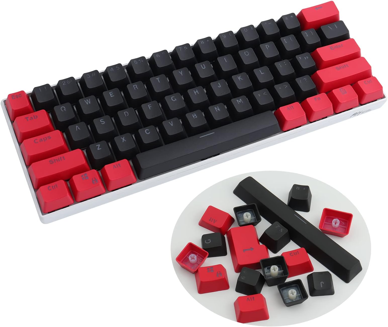 Keycaps, 61 Keycaps PBT Keycaps OEM Profile 60% Keycaps Two-Color ...