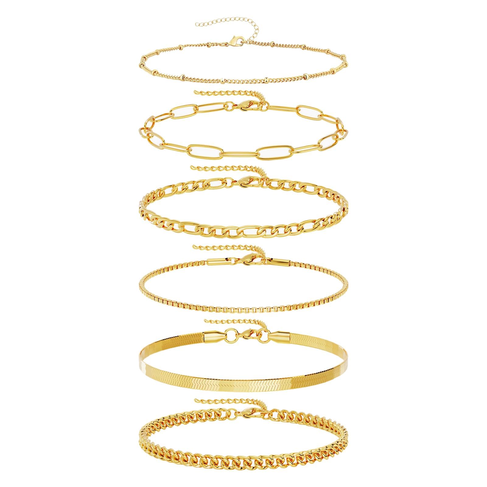 GAUEIOUR 6 Pcs Bracelet for Women Gold Stainless Steel Stacking ...