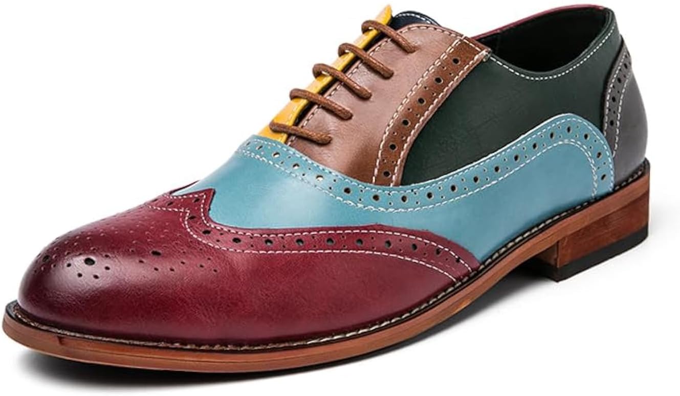 Huitjours Men Oxford Dress Shoes Multicolor Brogues Wing Tips Lace ...