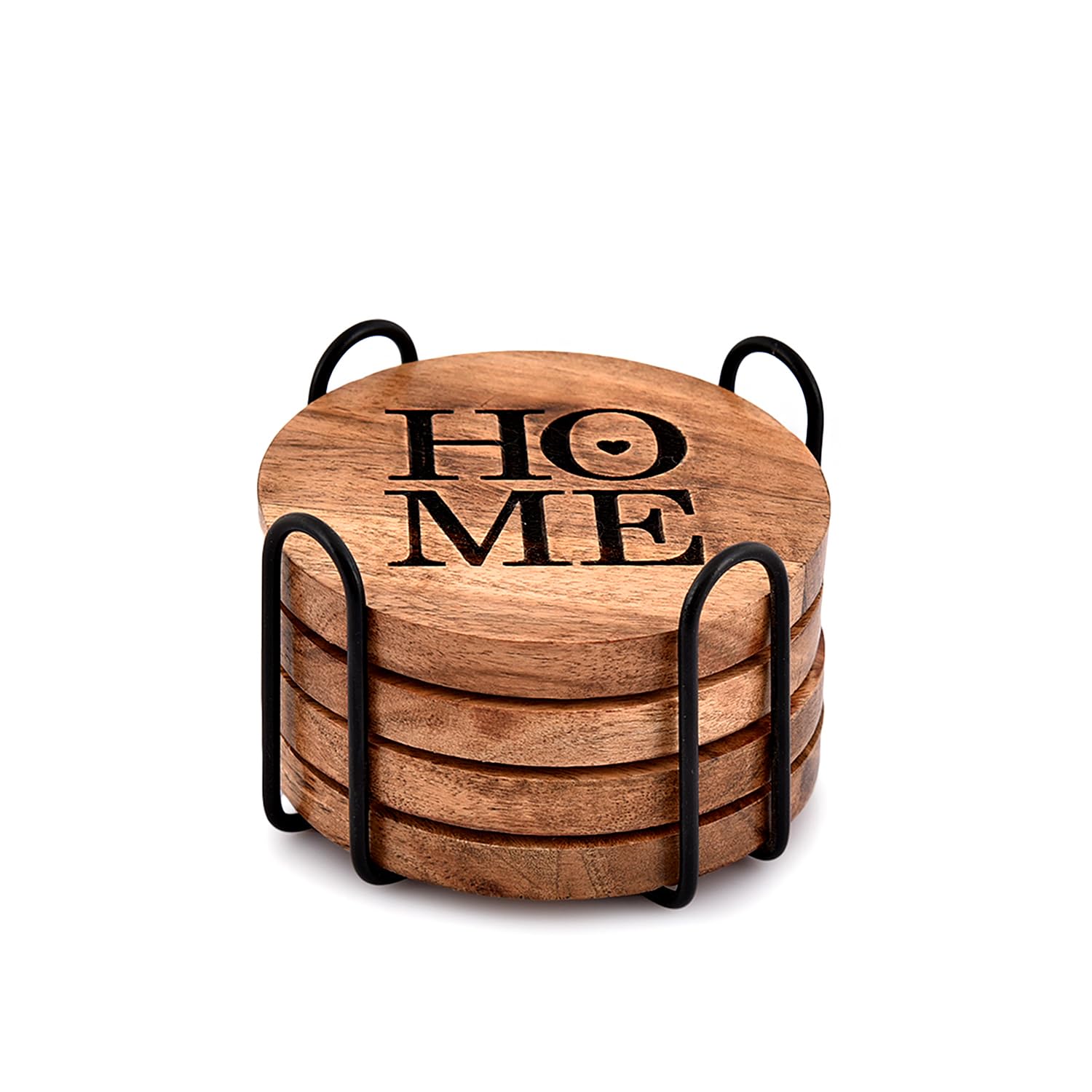 Amazon.com: EDHAS Coaster Iron & Acacia Wood Coasters for Drinks with ...