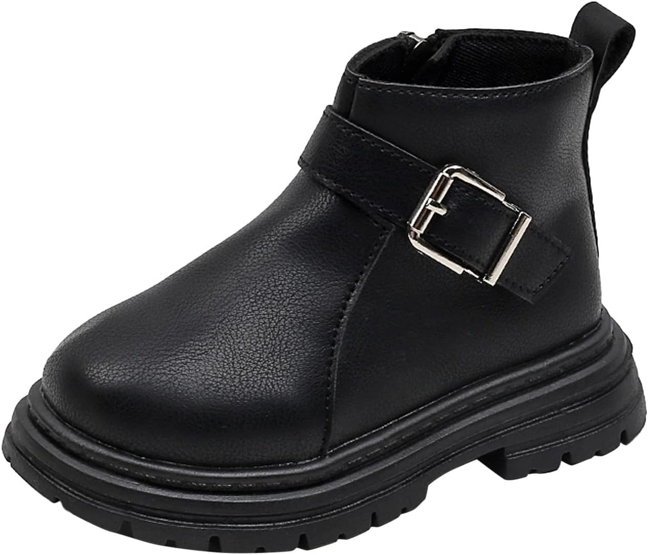 Amazon.com | Girls Ankle Boots PU Leather Riding Boots Side Zipper Lug ...