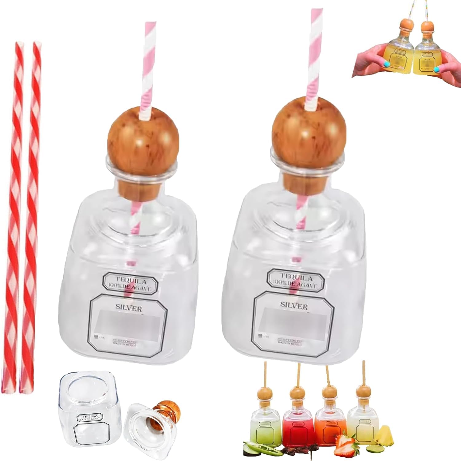 Amazon.com: OFFEREAL Patron Reusable Cups With Straw,Patron Bottles ...