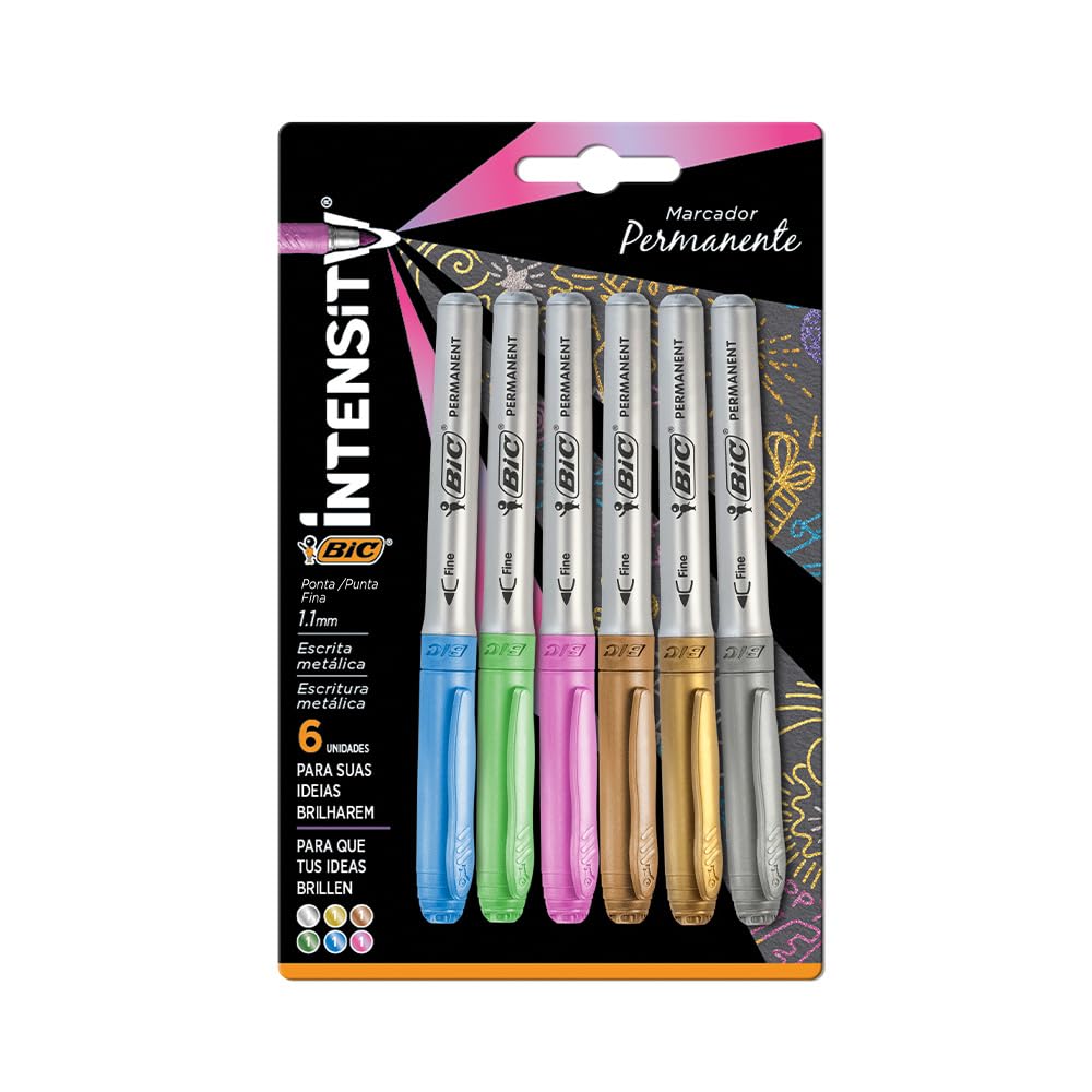 Pincel Marcador Permanente BIC Marking, Metálico, 6 Cores, Ponta Média ...