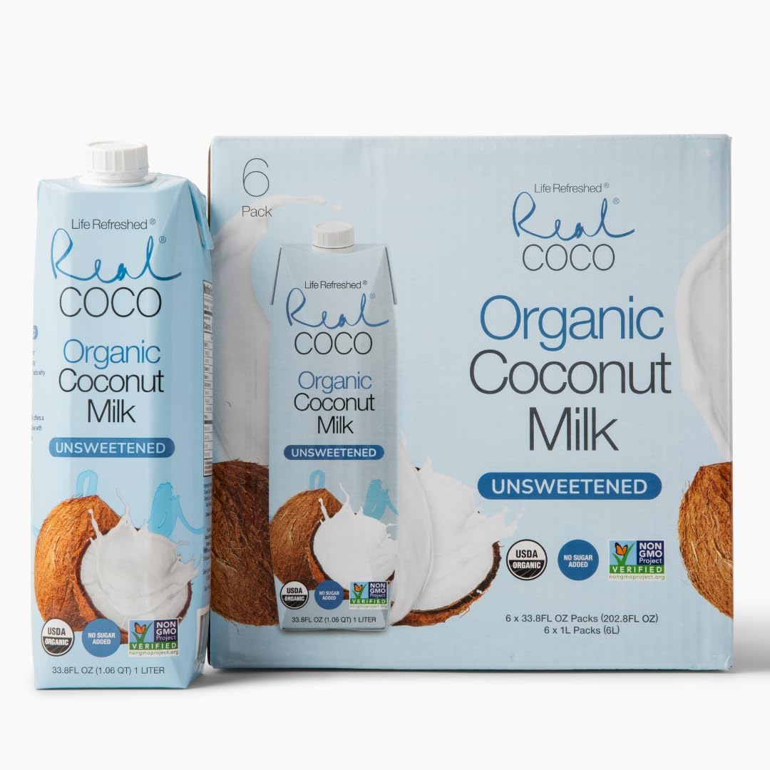 Amazon.com: Real Coco Organic Original Coconut Milk Beverage (6-Pack 1L ...