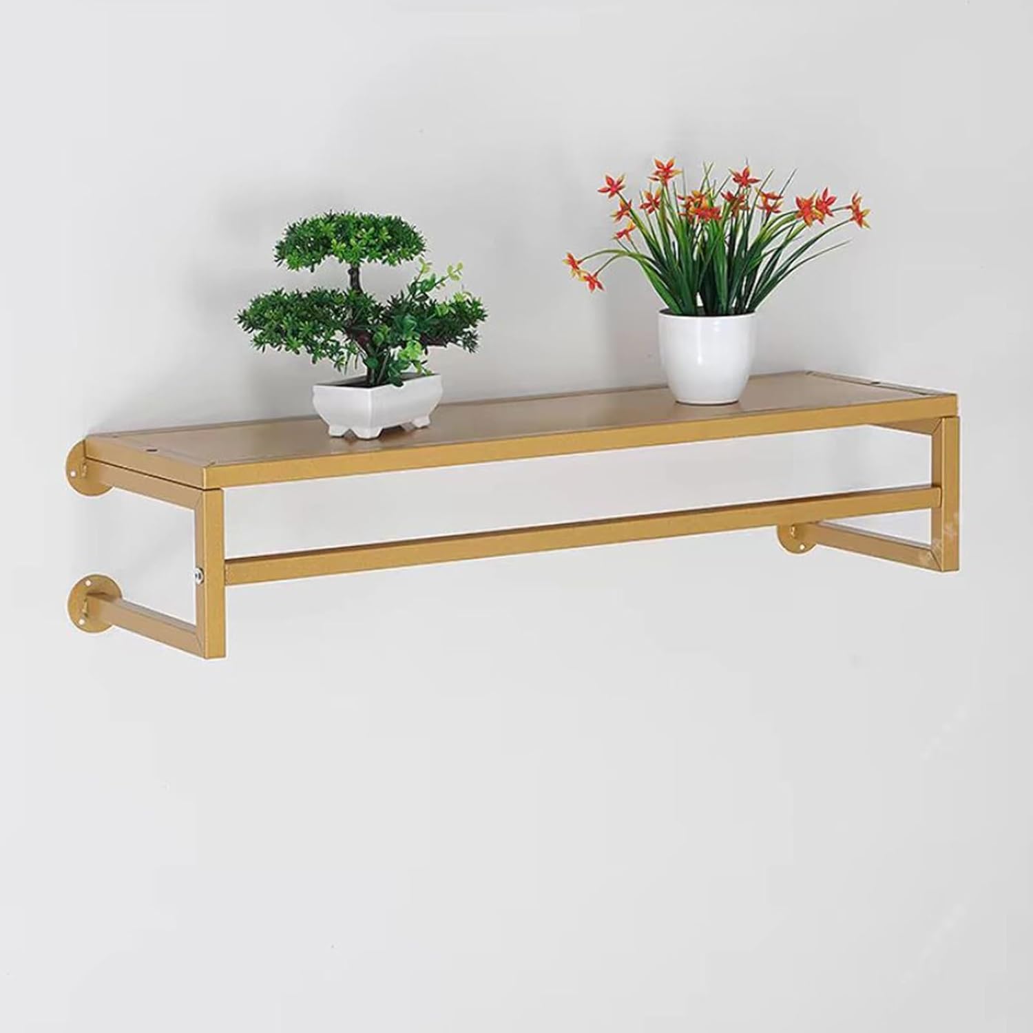 Wall-Mounted Clothes Rack - 60CM Iron Floating Shelf with Hanging Rod ...