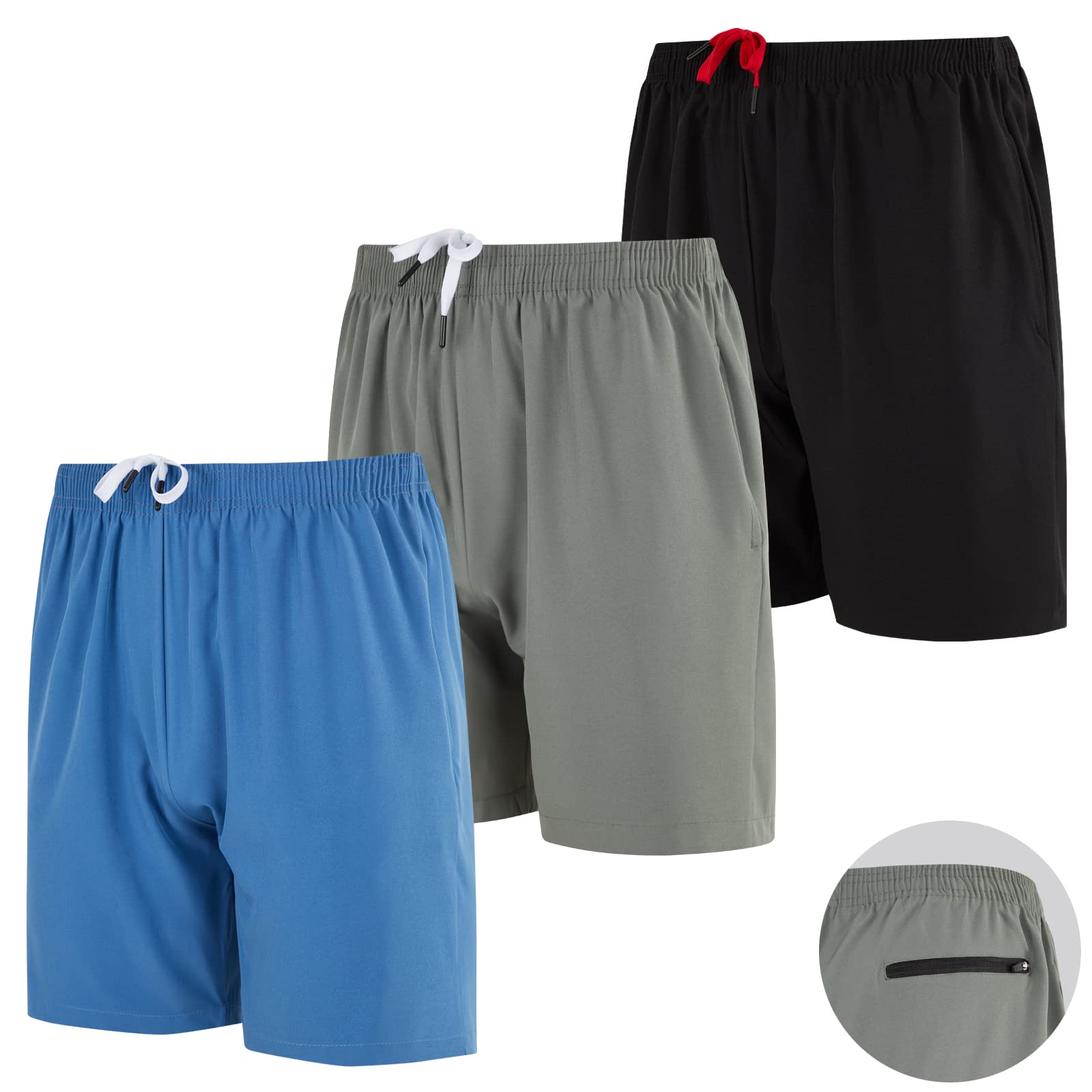 Real Essentials 3 Pack: Men’s 7" Woven Athletic Performance Stretch ...