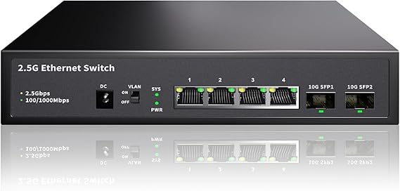 Amazon.com: 6-Port 2.5G Ethernet Switch Unmanaged | 4x2.5G RJ45 + 2x10G ...