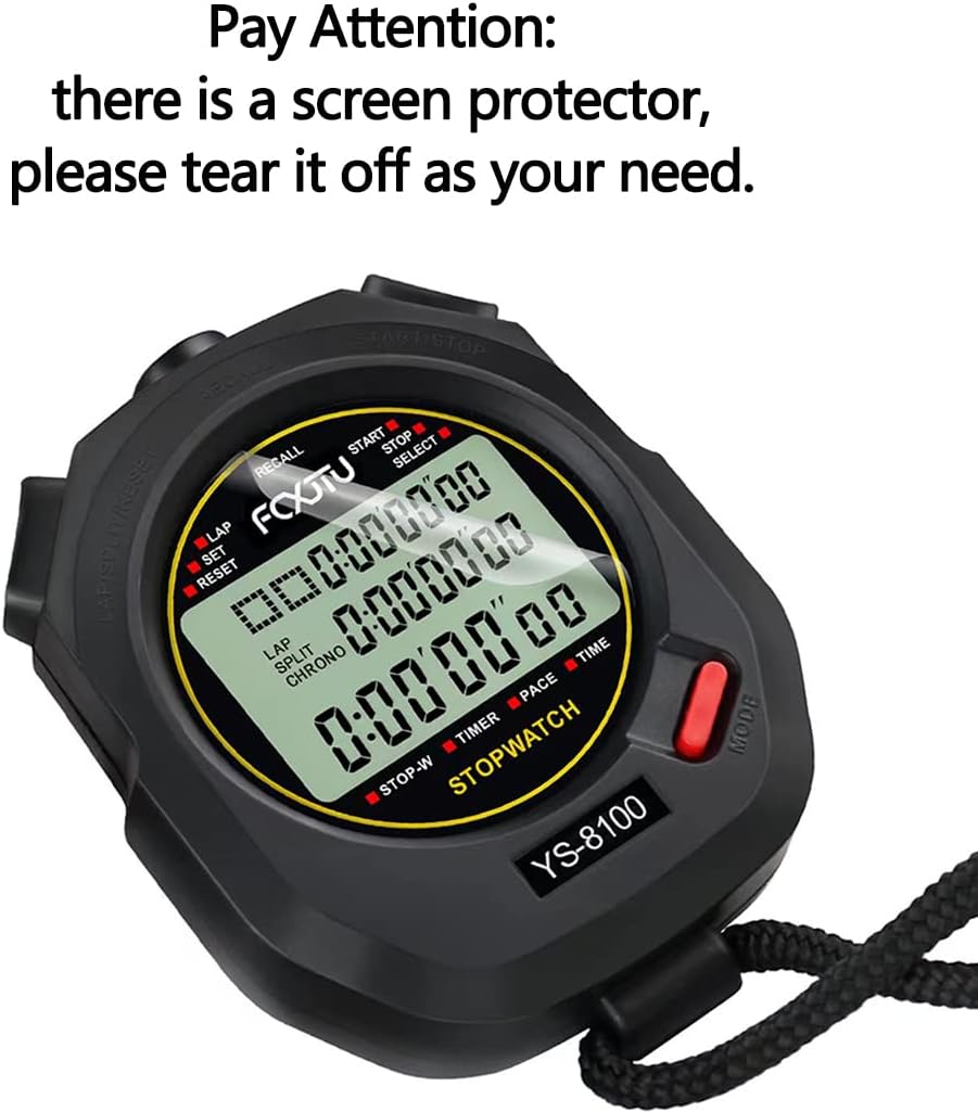FCXJTU Stopwatch 10100 Lap Split Memory Digital Stopwatch Timer Calendar Alarm, Pace Mode with 3 ...