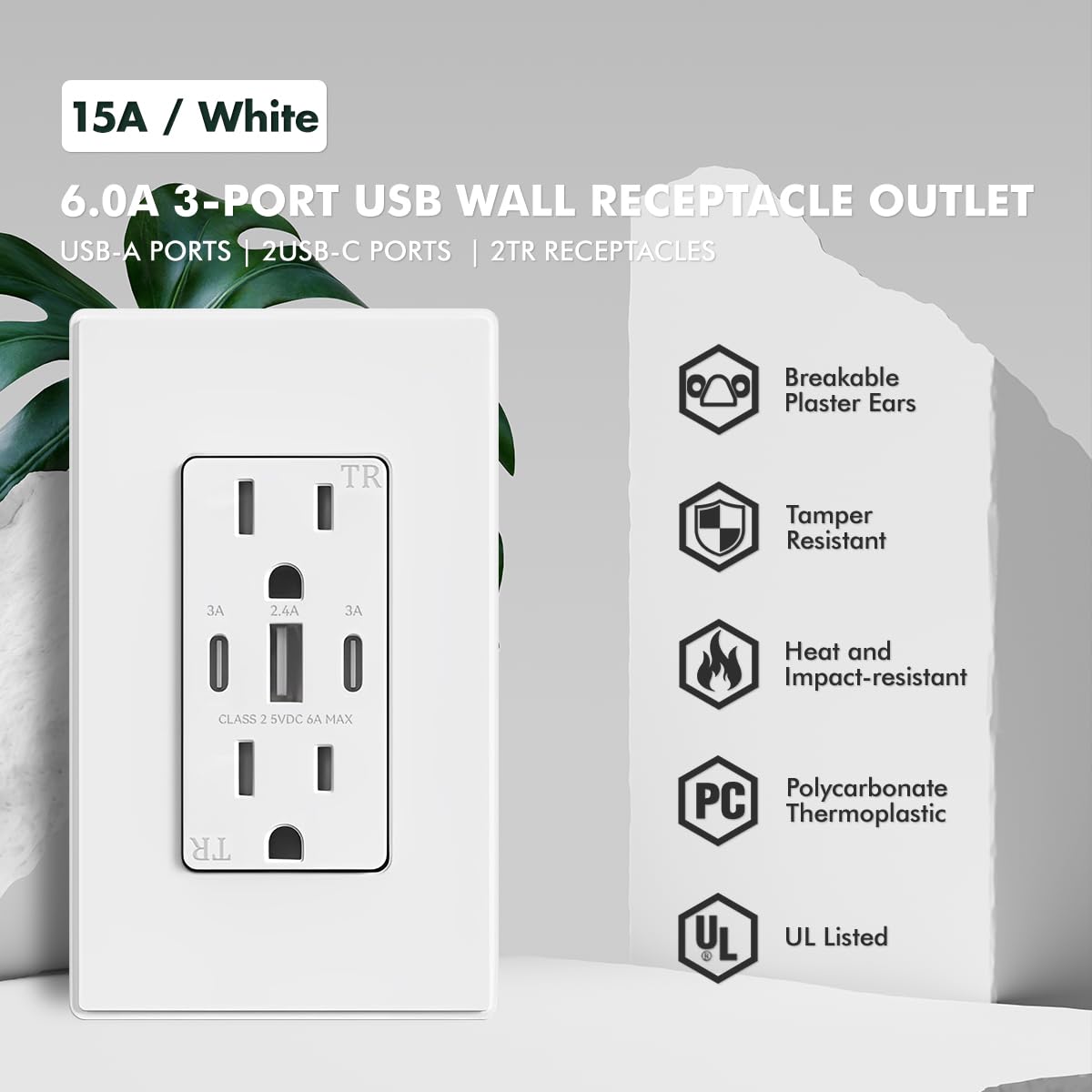 Snapklik.com : Micmi USB C Wall Outlet, 30W 6.0 Amp 3-Port USB C Outlet ...
