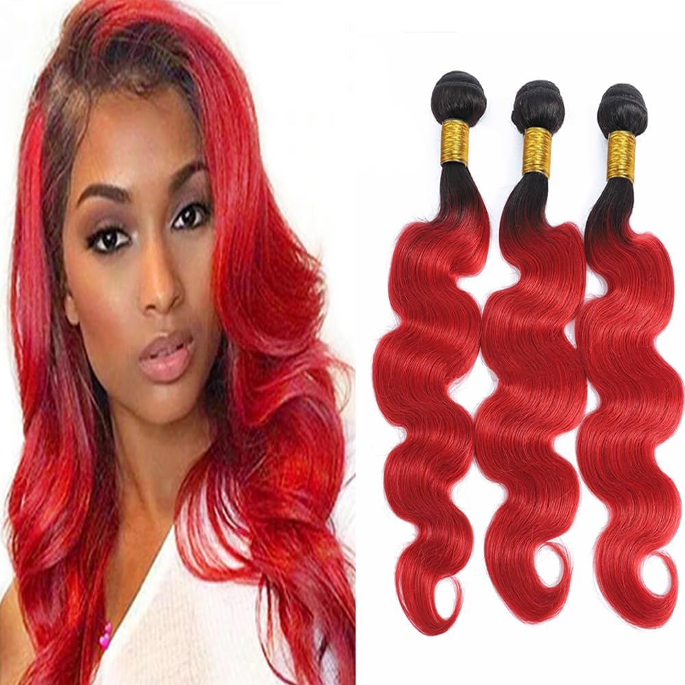 Amazon.com : Ombre Red Human Hair Bundles 1B/Red Body Wave Bundles ...