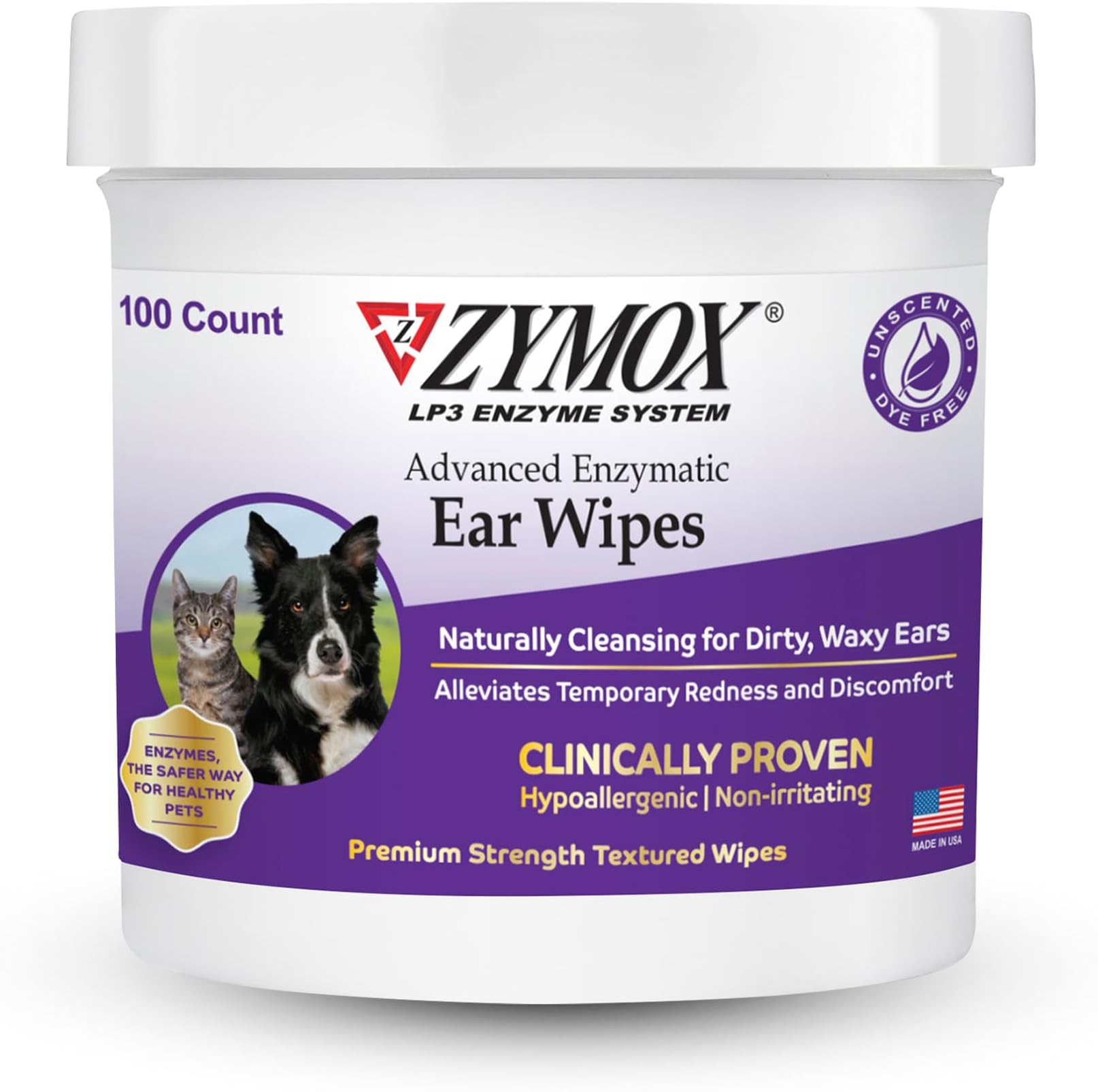 ZYMOX Advanced Enzymatic Ear Wipes for Dogs and Cats - for Dirty, Waxy ...