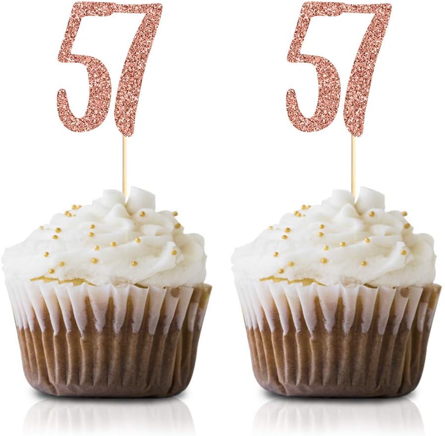 Amazon.com: Rose Gold 57th Birthday Cupcake Topper, 24-Pack Number 57 ...
