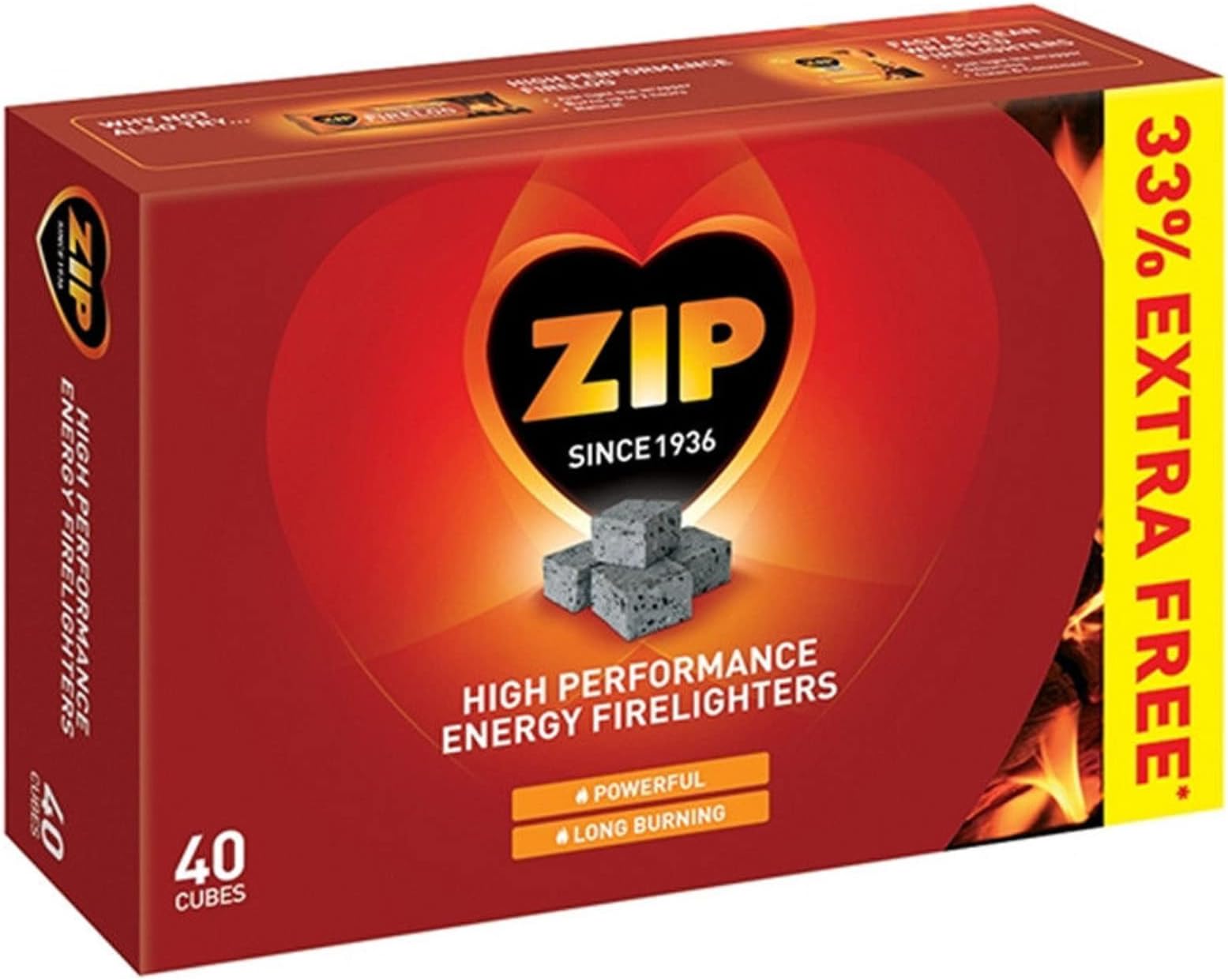 12 X Packs of 40 Zip High Performance Energy Firelighters Stove Wood ...