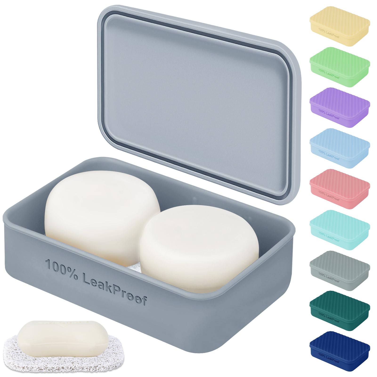 Amazon.com: Large Leakproof Travel Soap Case, Silicone Shampoo Bar Soap ...
