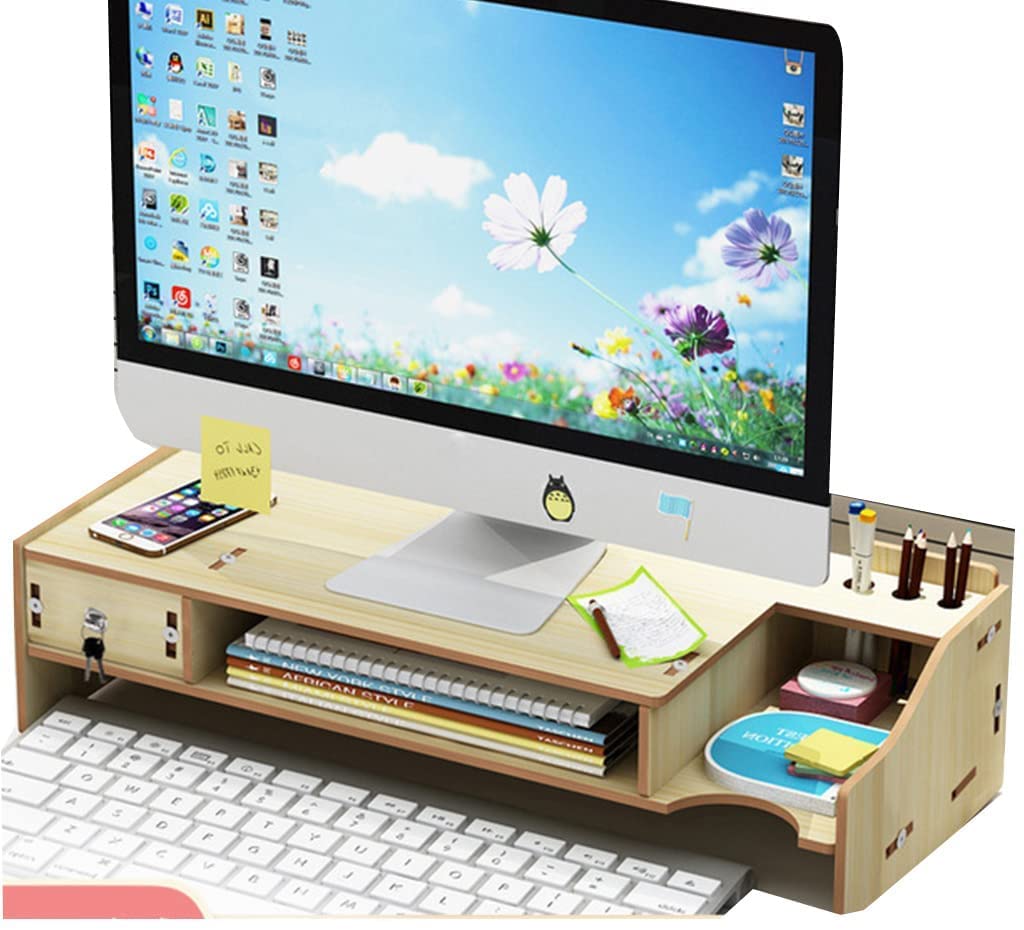 Buy Moonmen 2-Tier Monitor Stand Riser with Drawers - Wood Computer ...