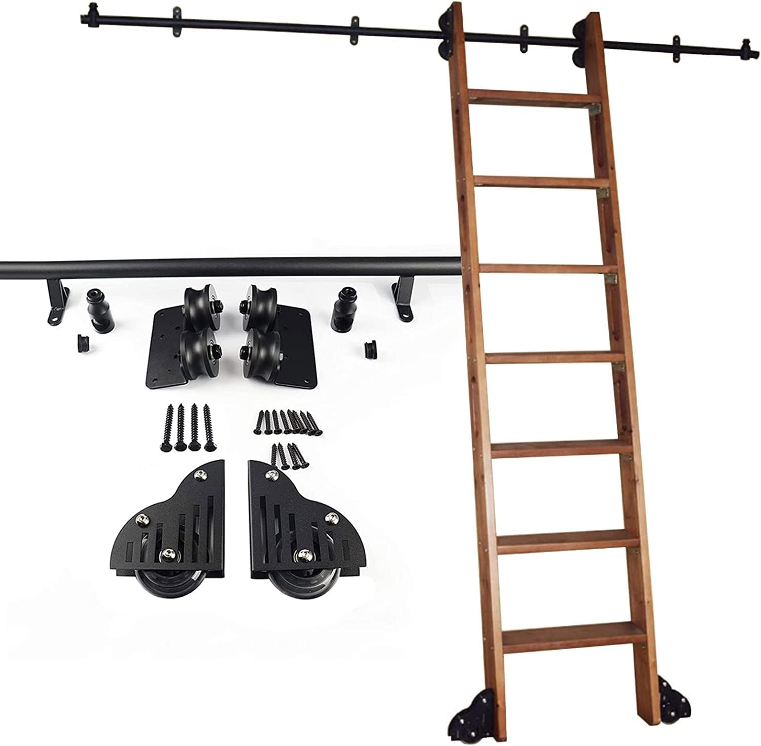 Amazon.com: Sliding Ladder Kit Rolling Library Ladder Rail Track Heavy ...