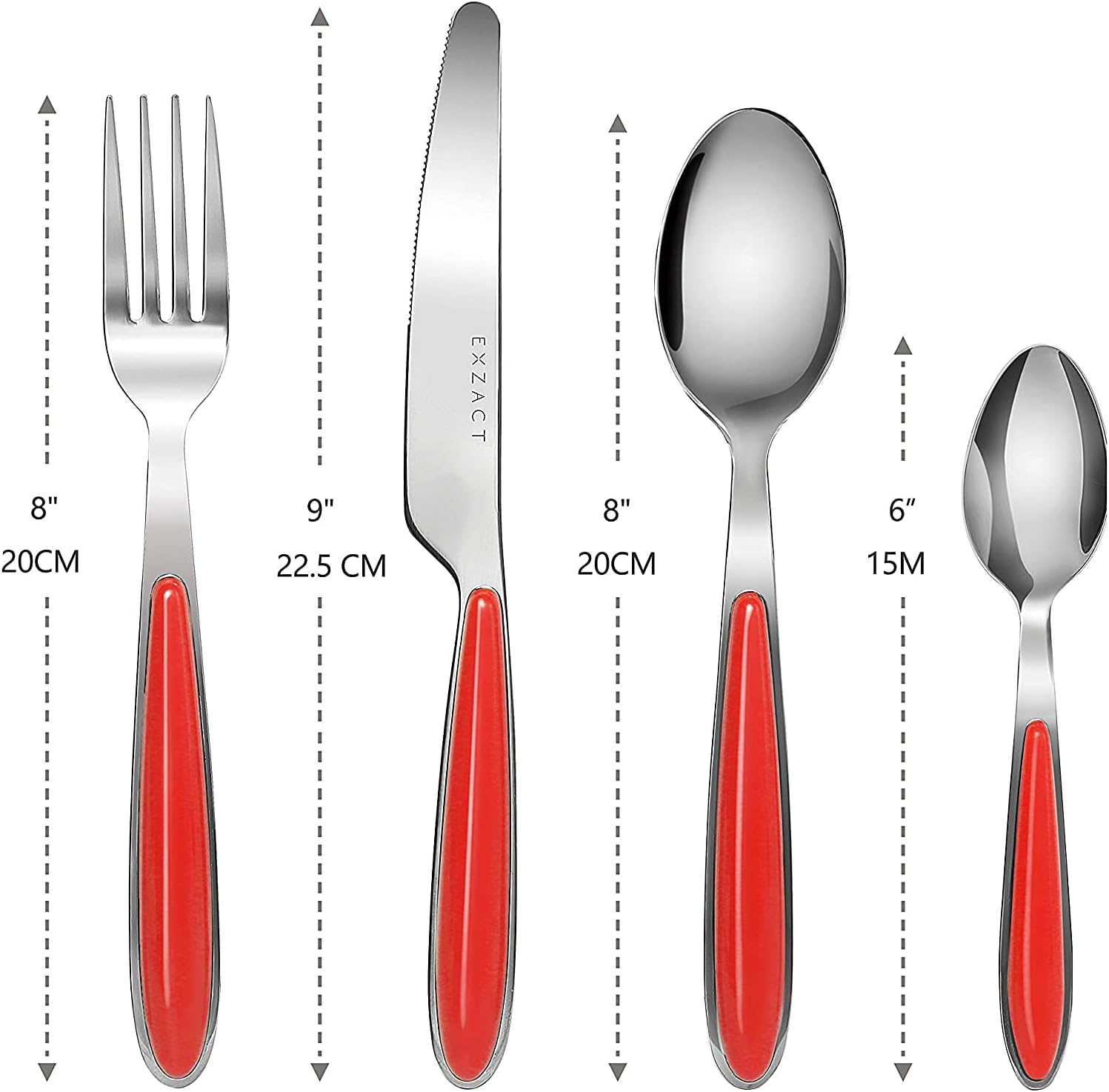 EXZACT Cutlery Set of 16, Stainless Steel with Color Handles – 4 Forks ...