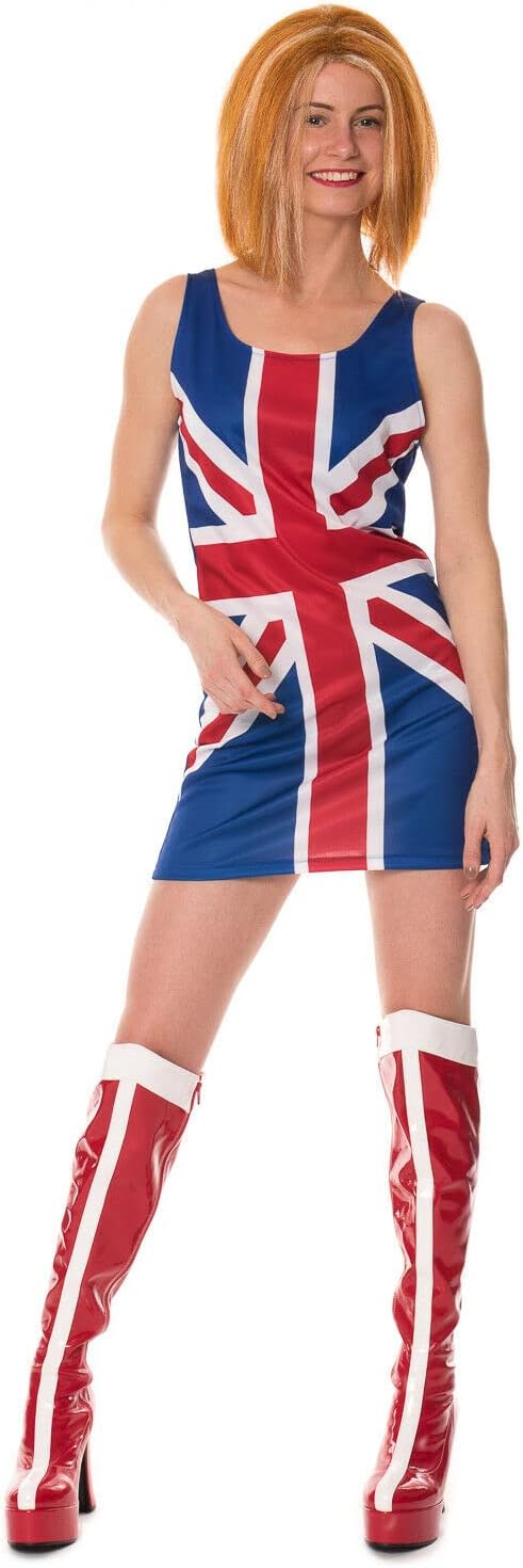 Ginger Spice Girls Costume 90s Union Jack Ladies Womens Fancy Dress M – BigaMart