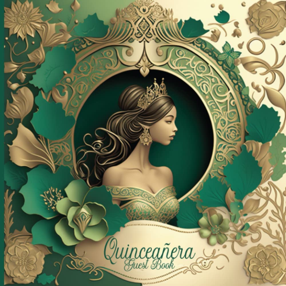 Quinceanera Guest Book: Emerald Green Floral Design for Memorable Sign ...