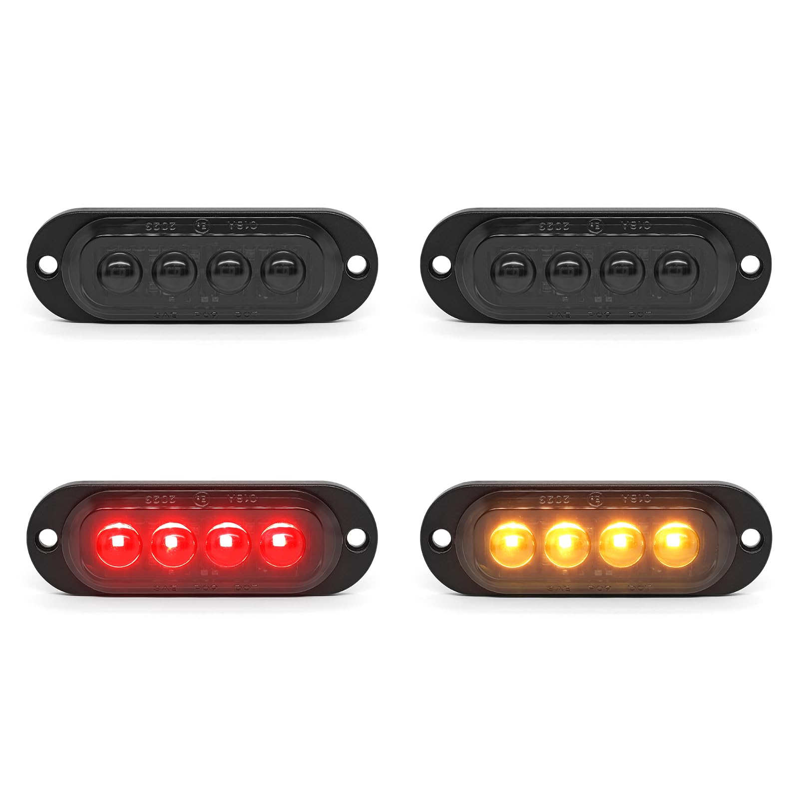 Amazon.com: LENJIEMT 4PCS Red Amber 3.3 Inch 4LEDs Trailer Marker ...