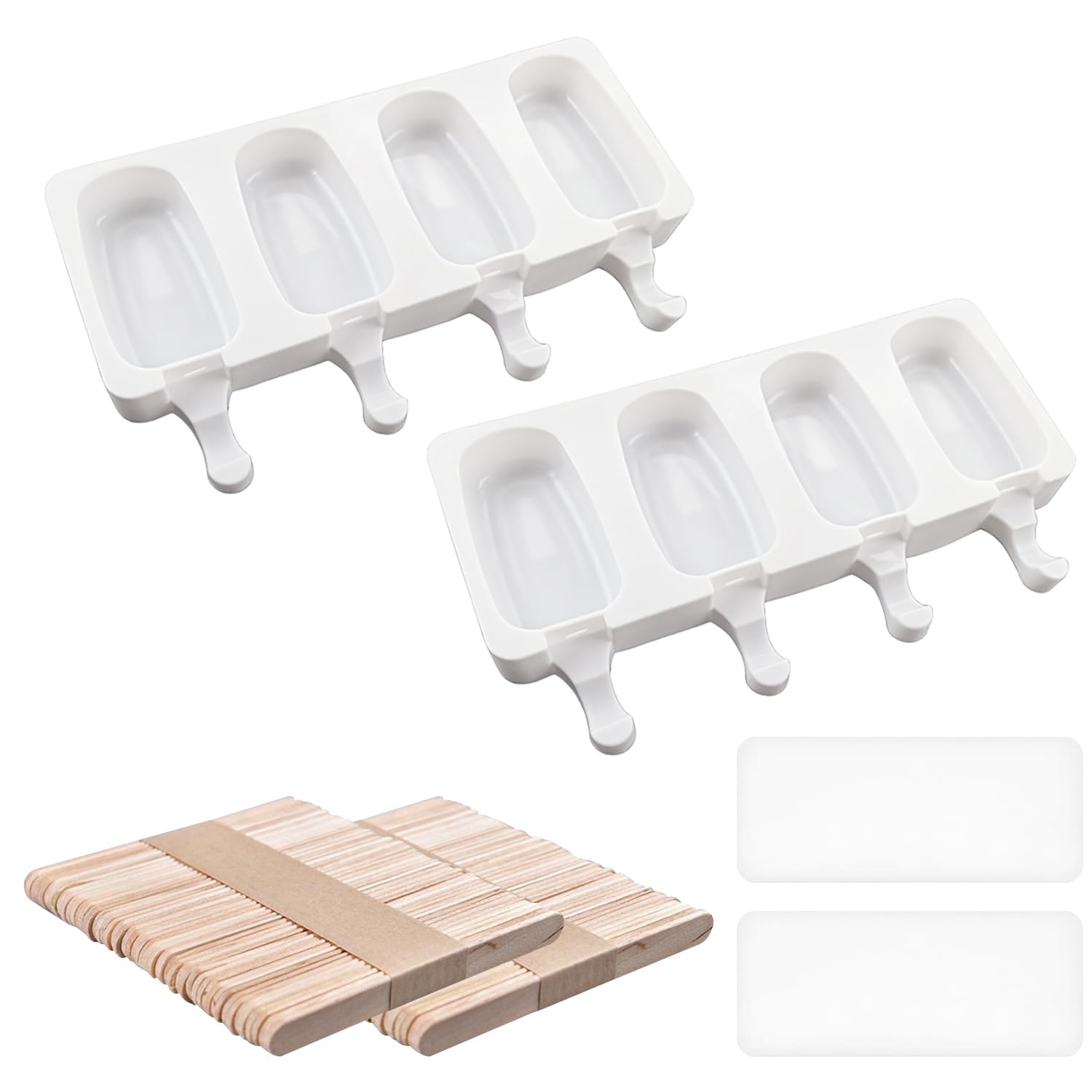 2 Pieces Popsicle Mold with 100 Sticks, 2 Lids, Silicone Ice Cream Mold ...