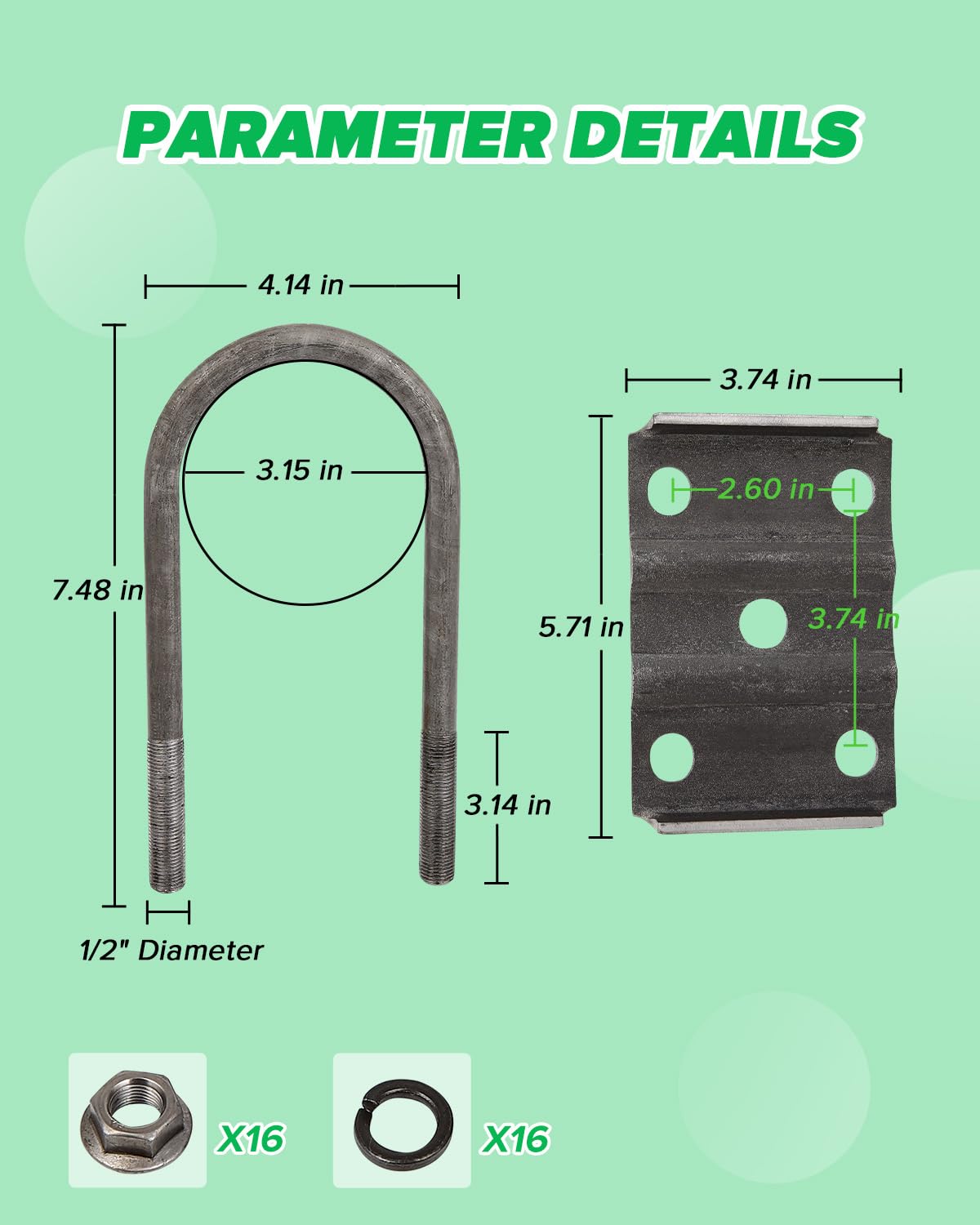 Trailer Axle U Bolt Heavy Duty Trailer Axle U-Bolt Suspension Kit - 7 ...