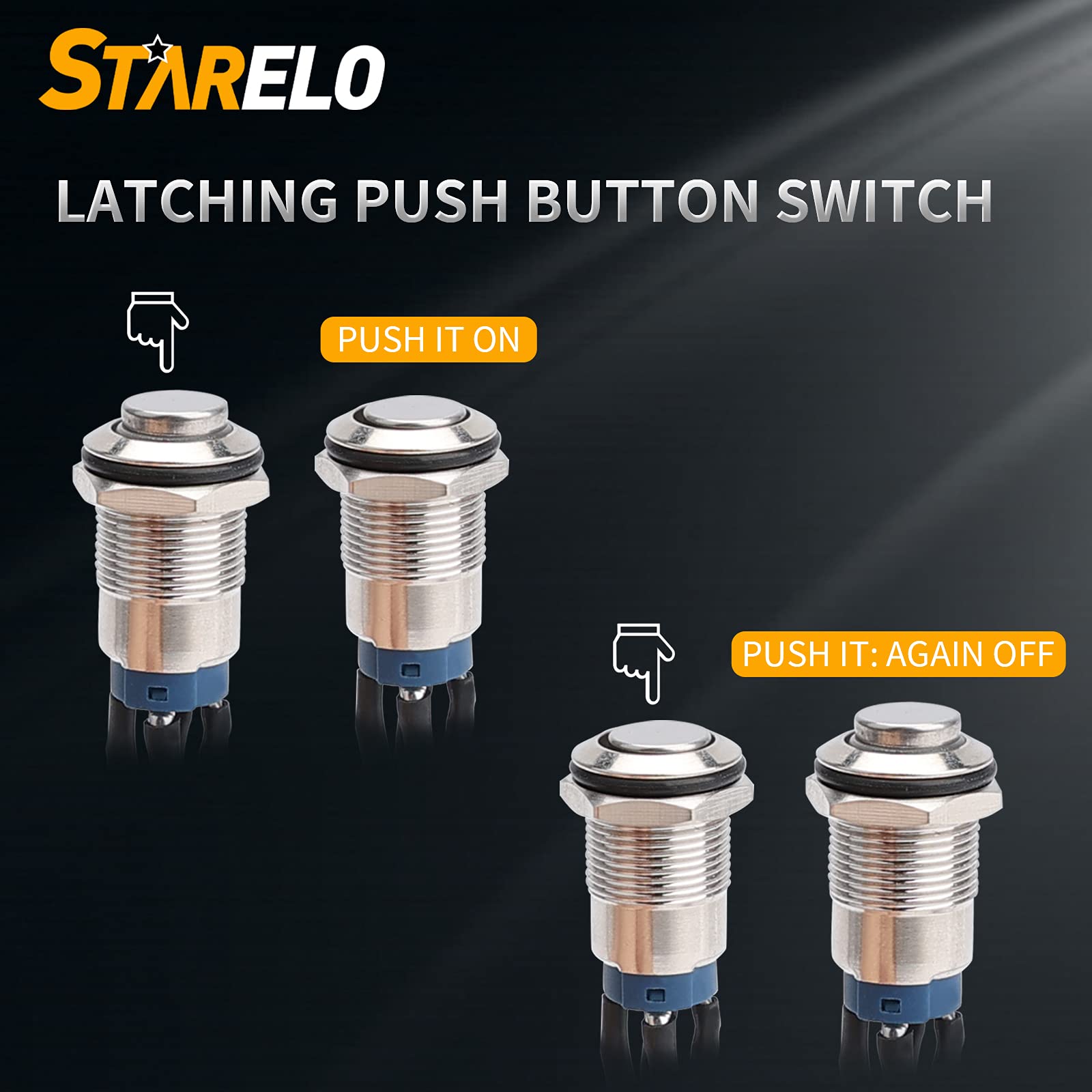 Snapklik.com : STARELO 5pcs 12mm Latching Led Push Button Switch Silver Shell