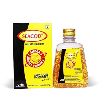 Seacod Pure Cod Liver Oil Capsules 300mg With Omega 3 Vitamin A & D For ...