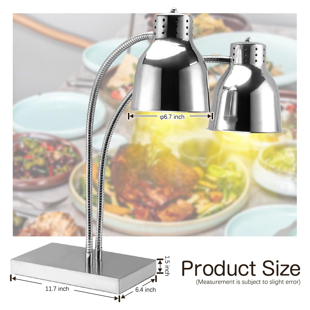 BriSunshine Food Heat Lamp with Dual 250w Bulbs, Commercial Food Warmer ...