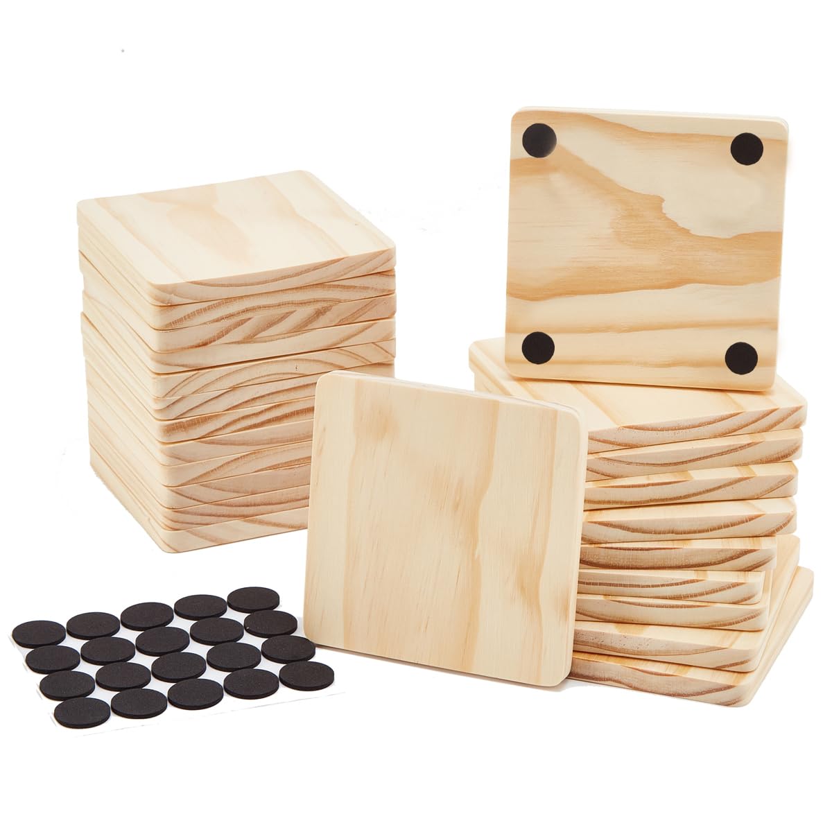 24 Pack Wood Coasters, JETAINE 4 Inch Unfinished Square Wooden Coasters ...