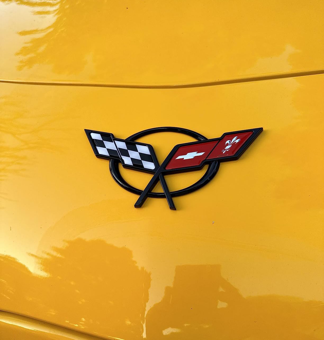 Amazon.com: 1Pc Corvette C5 Front Nose Cross Flags Emblem 3D Badge ...