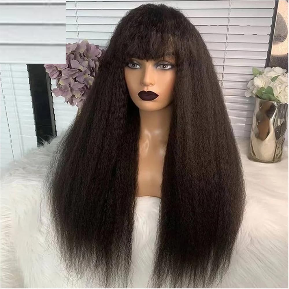 Amazon.com : Hesperis Kinky Straight Human Hair Wig for Women Indian ...