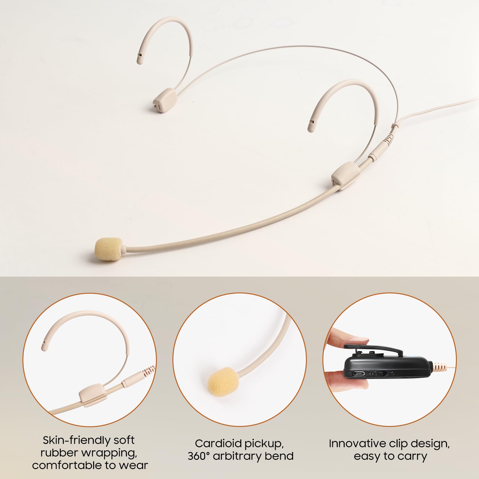 Snapklik.com : Wireless Headset Microphone, UHF Skin Tone Head Mic ...