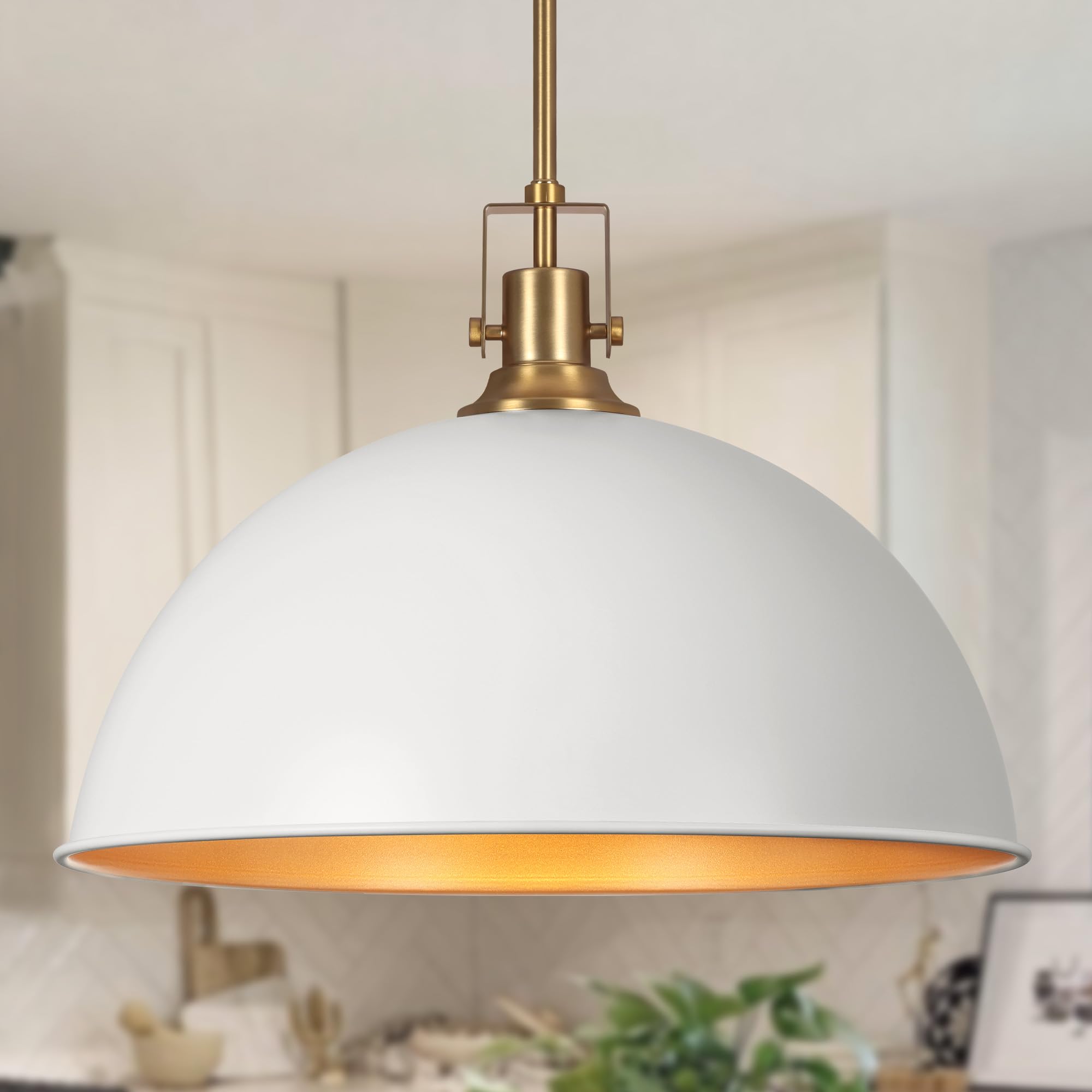 LamQee 18 Inch White and Gold Large Pendant Light Kitchen Island ...