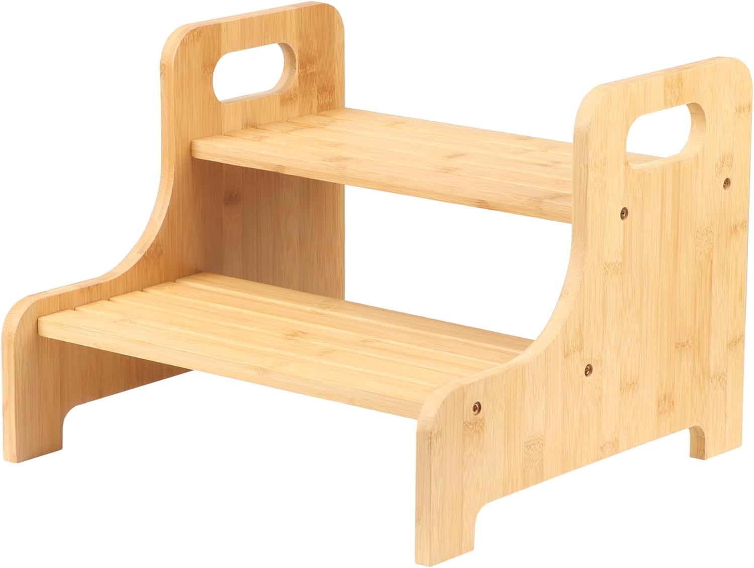 Amazon.com: Bamboo Wood 2-Step Stool Non-Slip Step Stool with Handles ...
