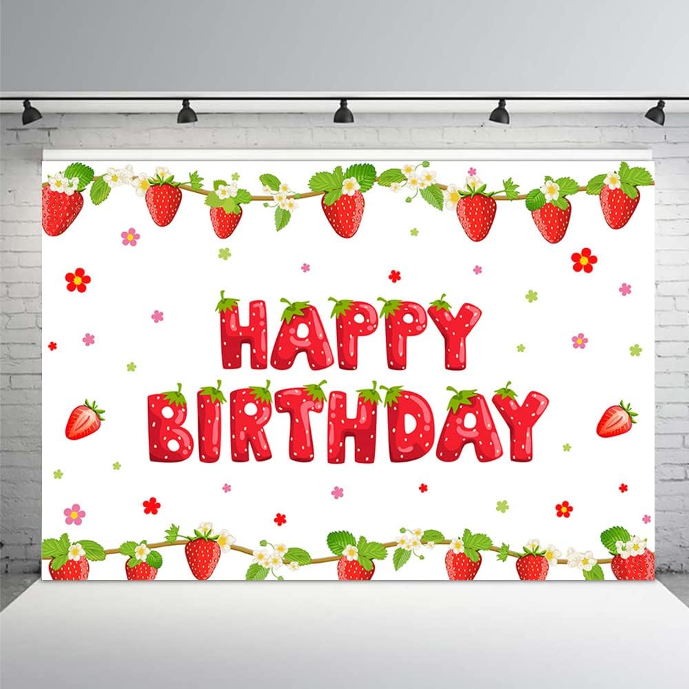 Amazon.com : MEHOFOND Strawberry First Birthday Backdrop for Sweet Girl ...
