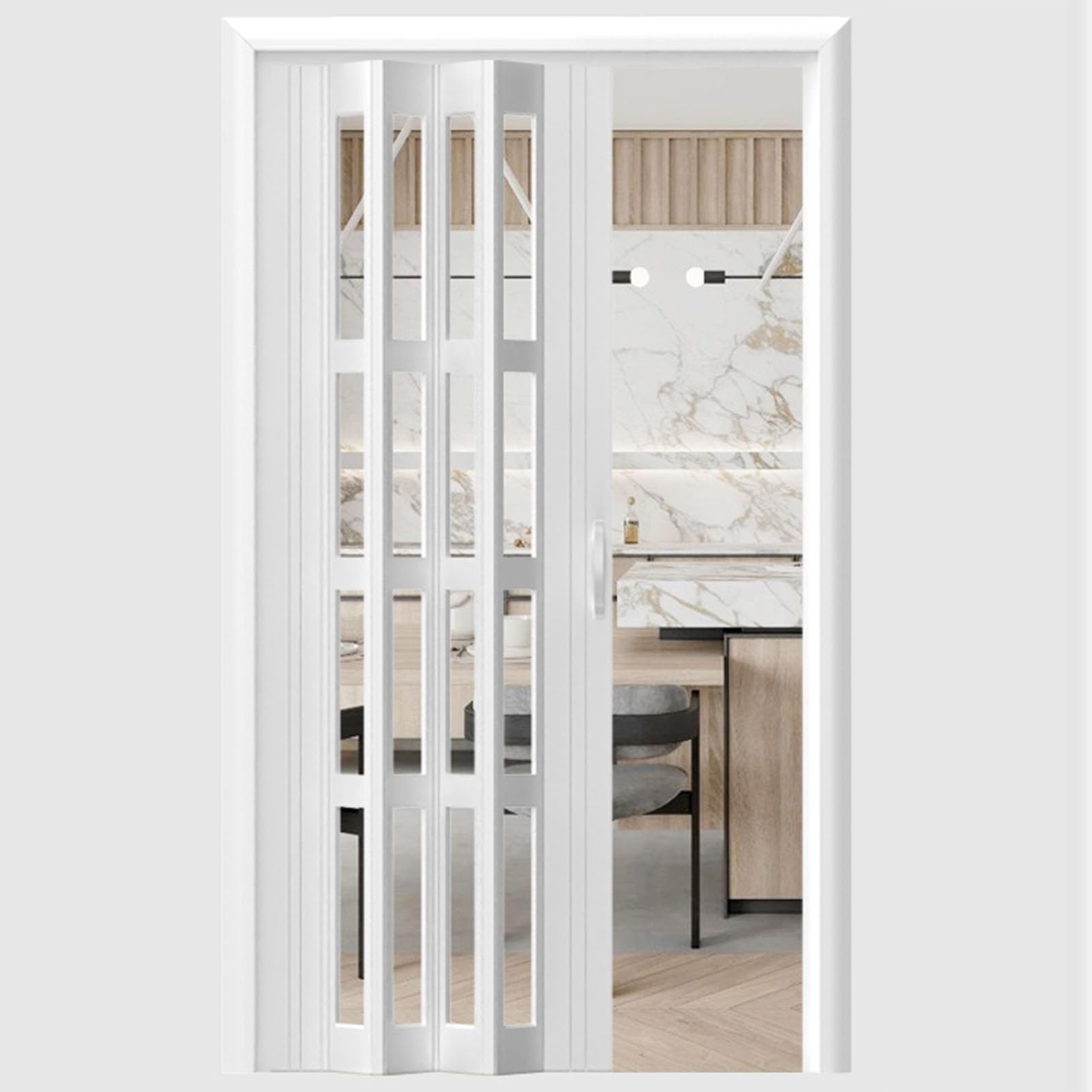 White Accordion Folding Doors Interior, PVC Concertina Door for Kitchen ...