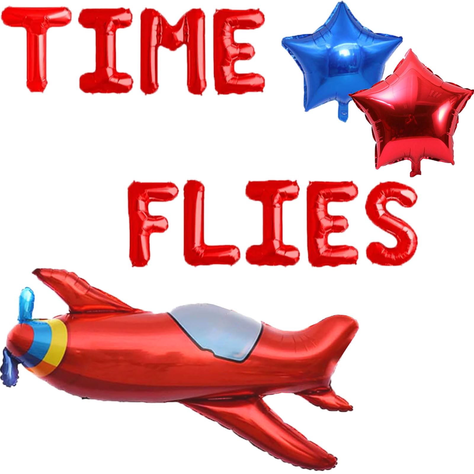 Amazon.com: Time Flies Balloons Red Airplane Birthday Party Banner ...