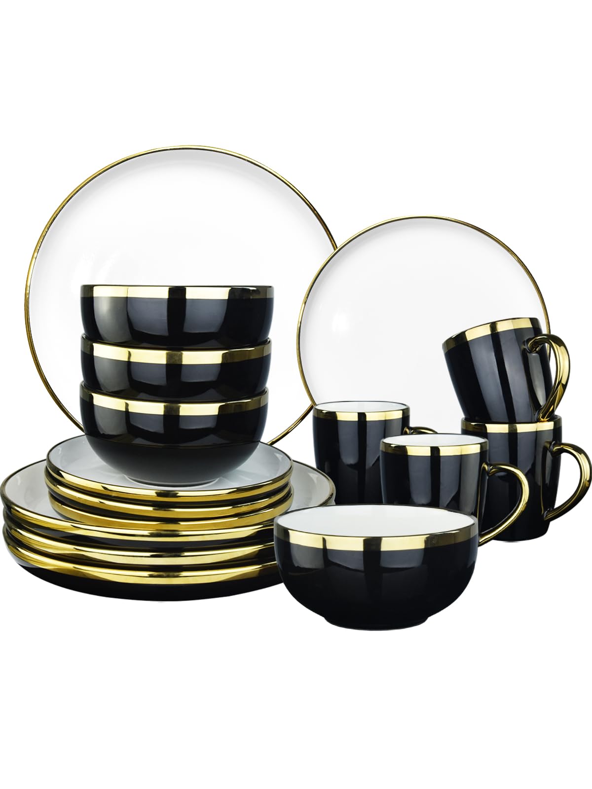 Amazon.com | TAOCIGOU 16 Piece Black and Gold Dinnerware Set Porcelain ...